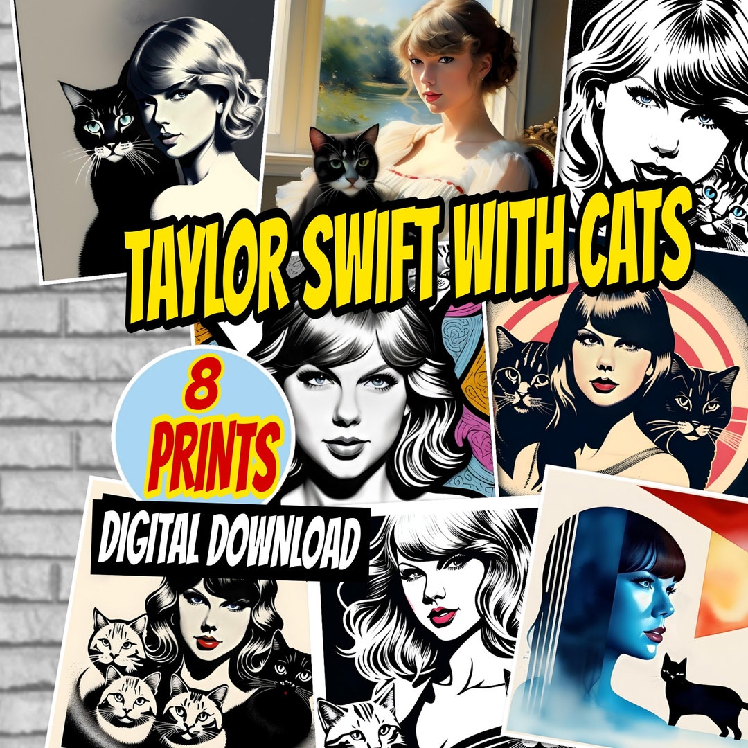 TAYLOR SWIFT With CATS Downloadable Art Taylor Swift Drawings Swiftie ...