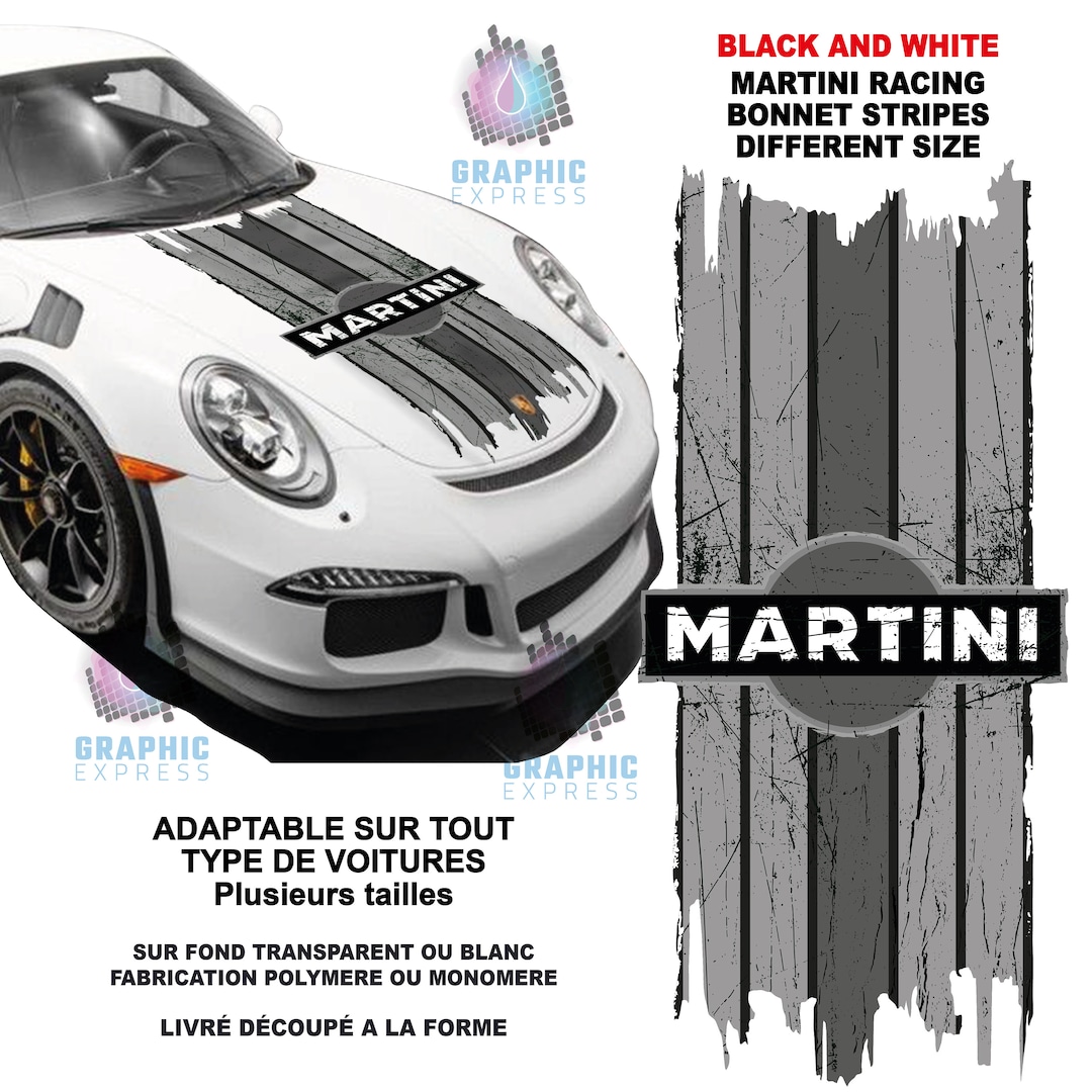 Scratch Bonnet Martini Racing Black & White Stripes Compatible Porsche ...