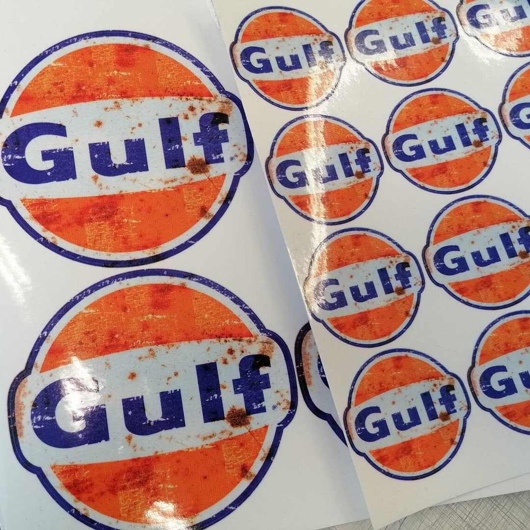 Polymer Sticker GULF OIL Ø3 to 120 Cm Used Effect Racing Le Mans Herbie ...