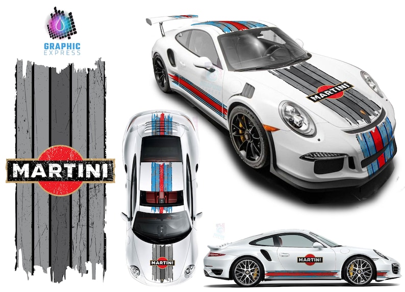 Scratched Martini Racing Stripes New Style Compatible Porsche Carrera ...
