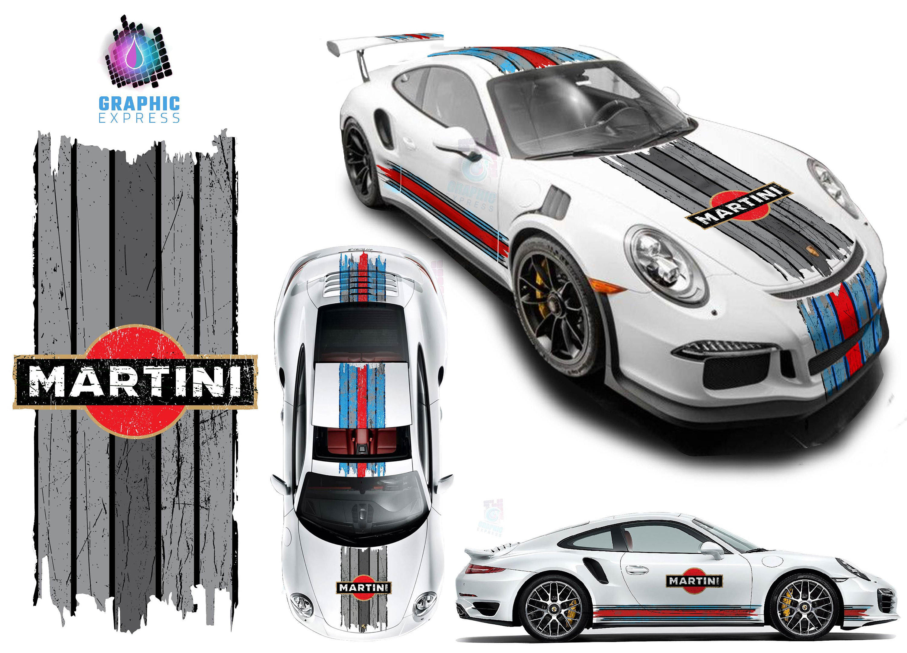 Scratched Martini Racing Stripes New Style Compatible Porsche Carrera ...