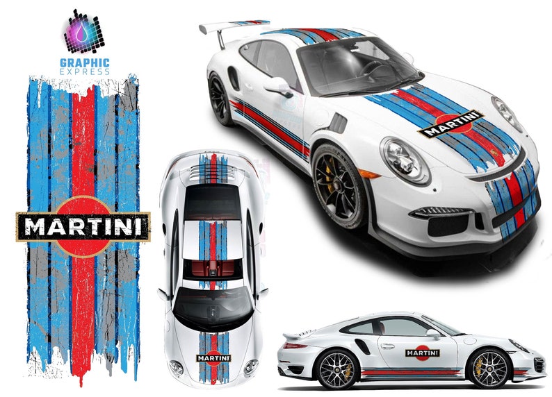 Scratched Martini Racing Stripes Mix Color Compatible Porsche Carrera ...