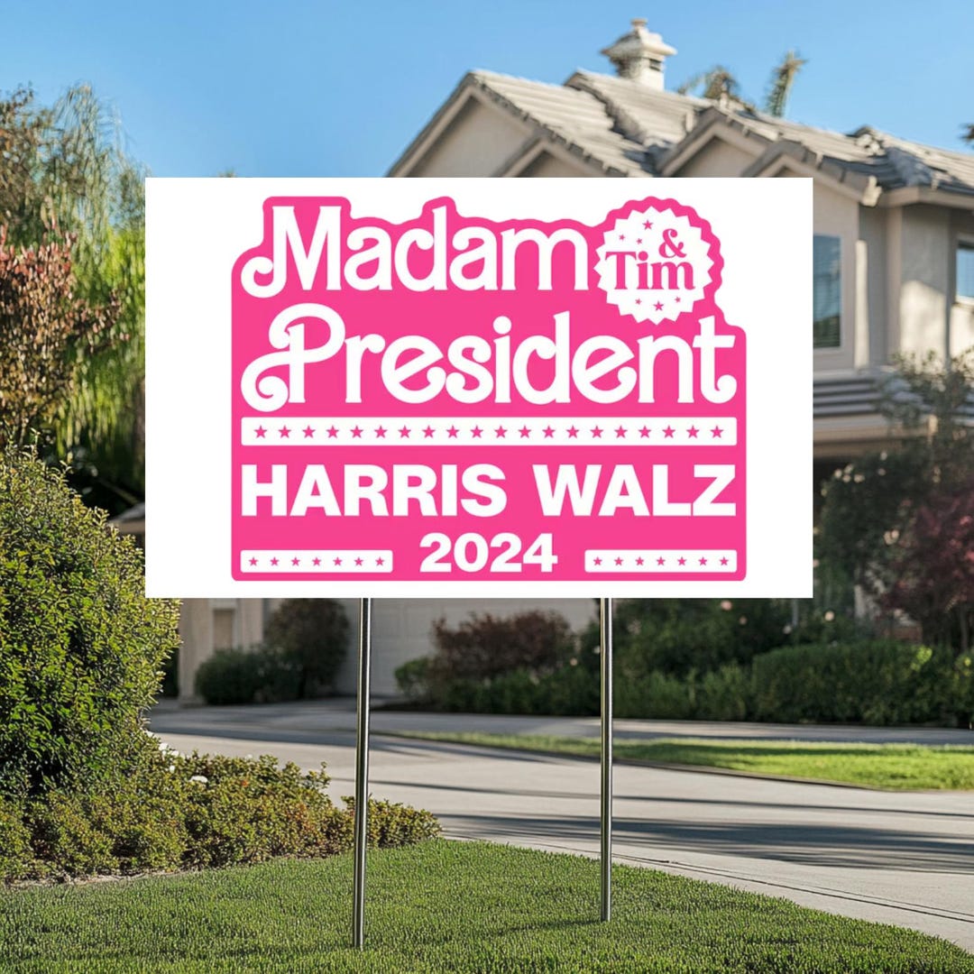 Pink Madam President,harris Walz Yard Sign,yard Signs,vote Garden Flags ...