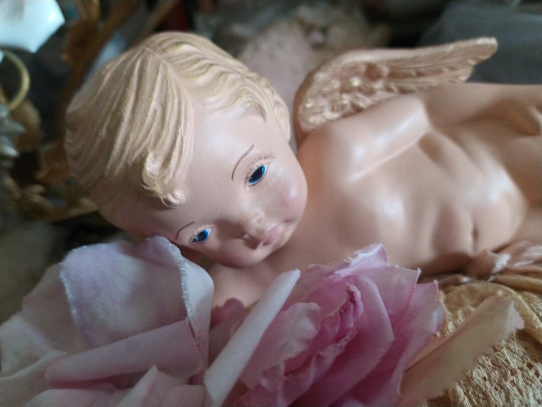 Reclining Vintage Putti Angel Cupid Old Plaster Modeling With Wings ...
