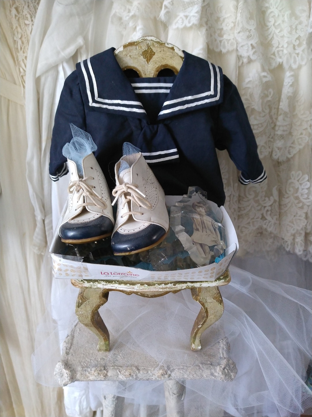 Vintage Ahoy Beautiful Sailor Shirt Shabby France Doll Clothes White ...