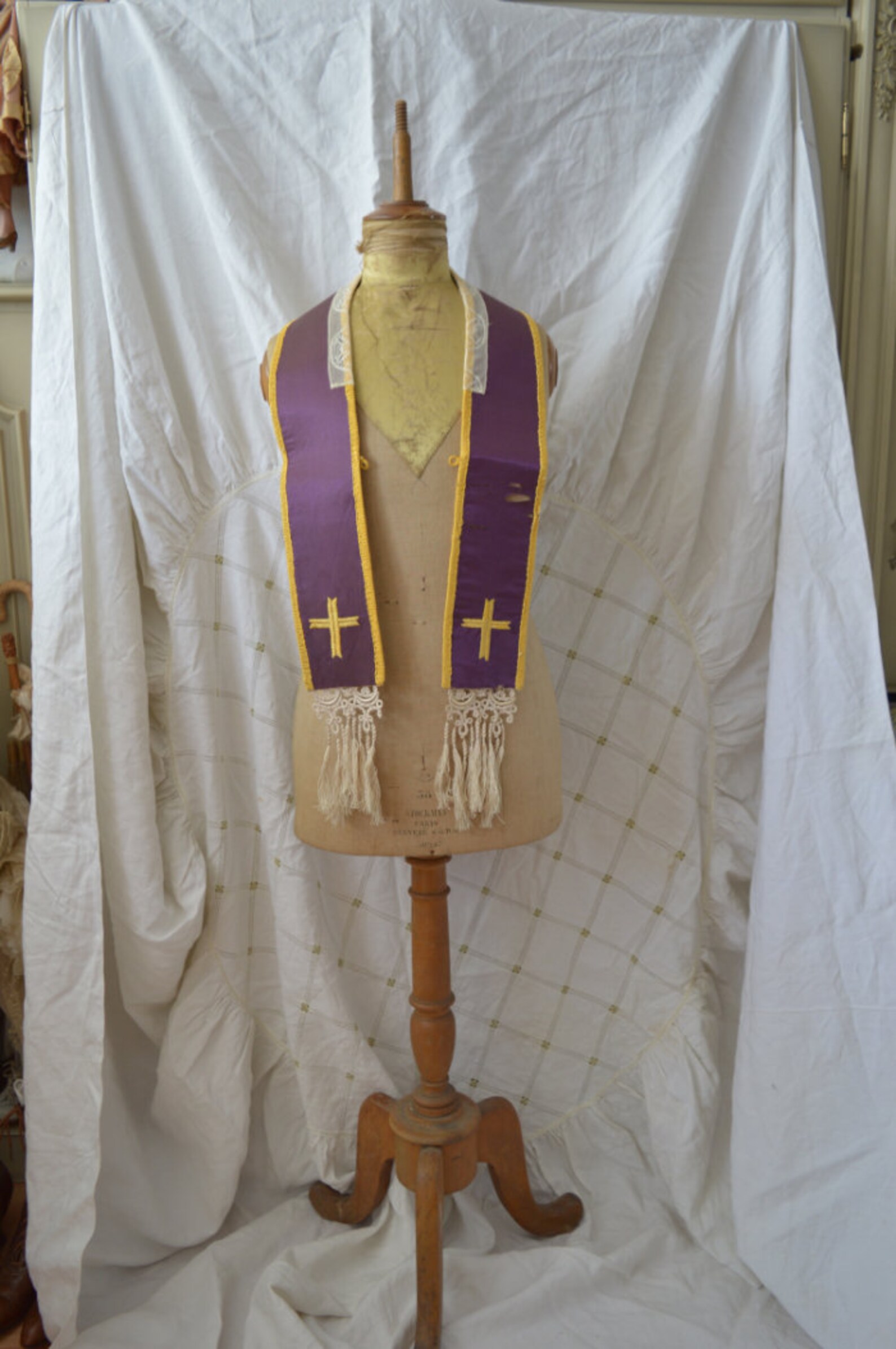 Antique Brocante Priest Reversible Stole Scarf From France | Etsy