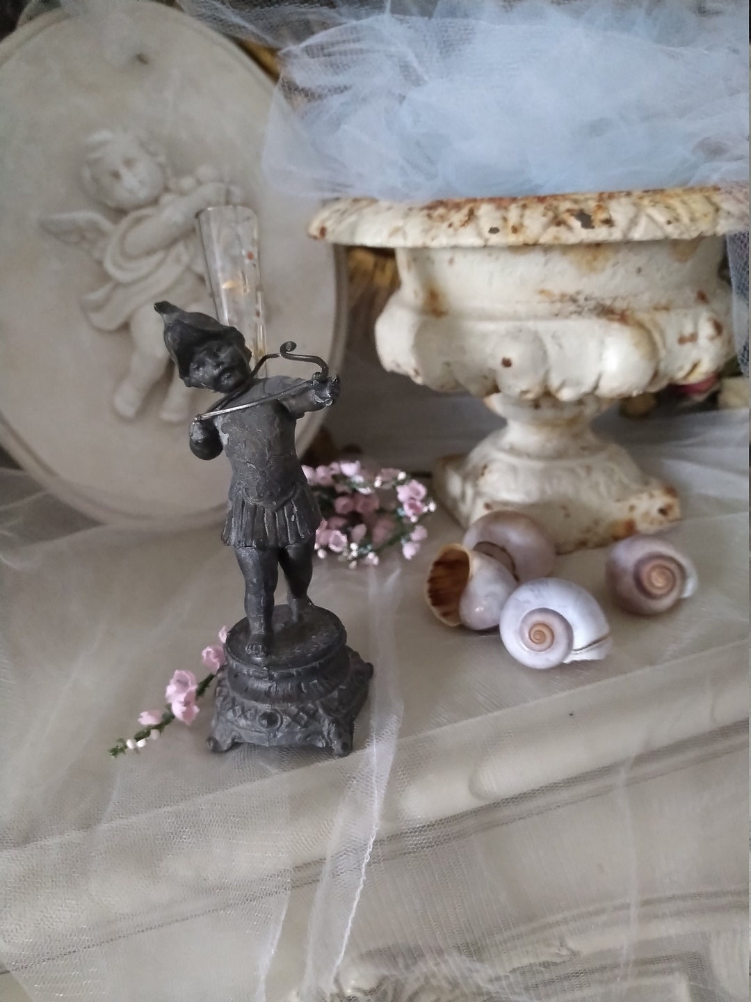 RARE: Art Nouveau Side Table Figure Amor Cupid Love Vase Table ...