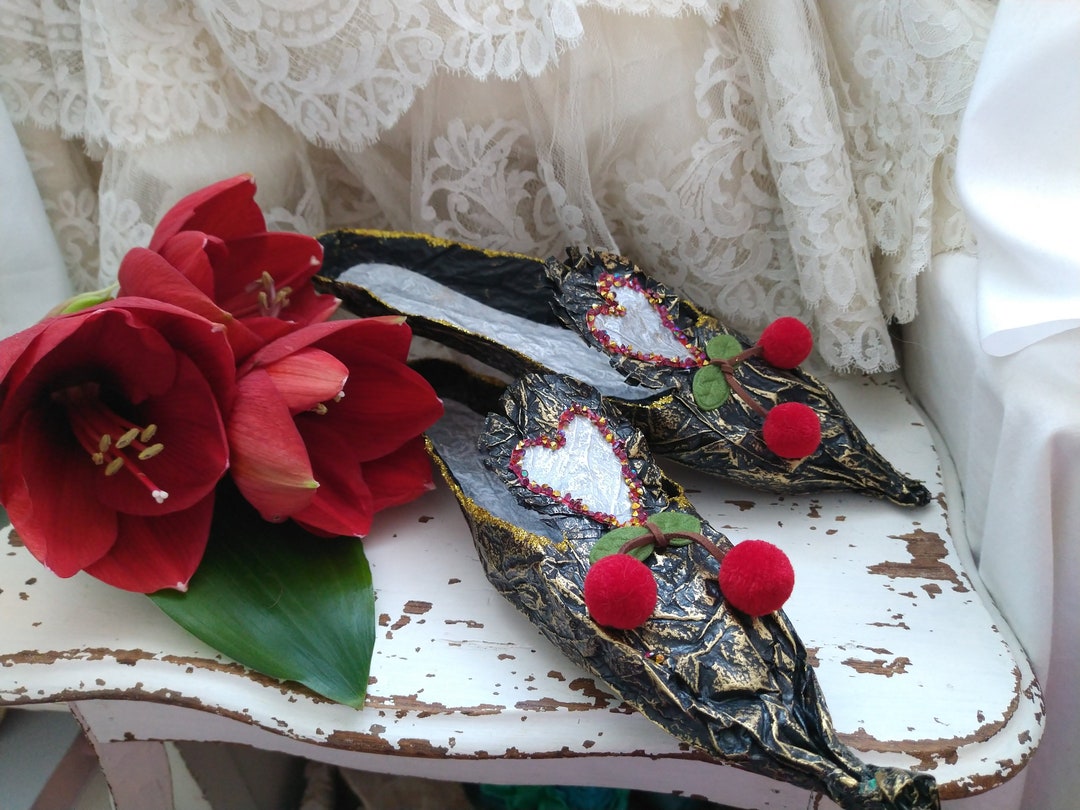So Magical Brocante! Baroque Heart Paper Shoes Slippers Mules Cherry ...