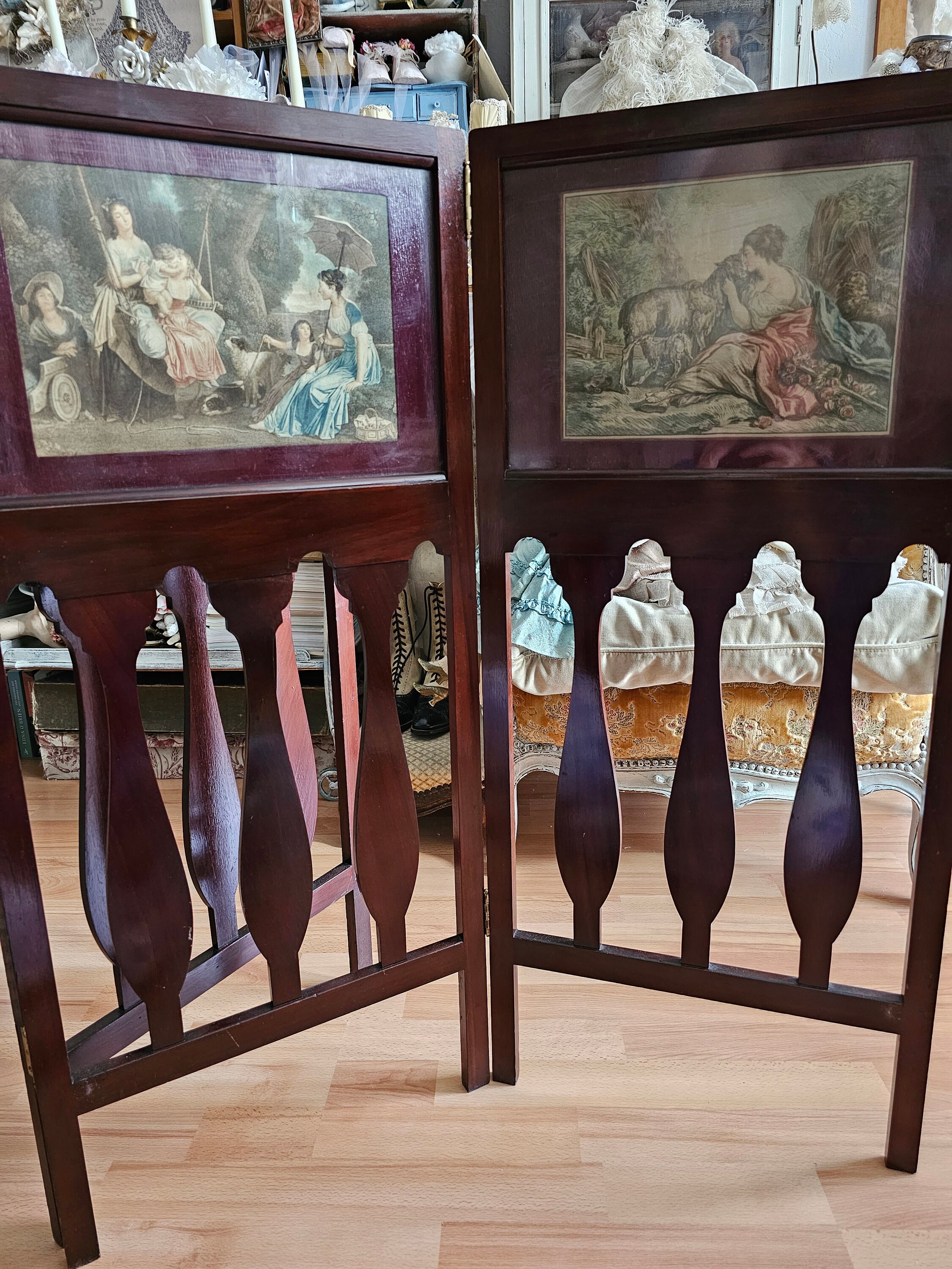 RARITY! Charming Antique French Boudoir Screen Table Screen Paris ...