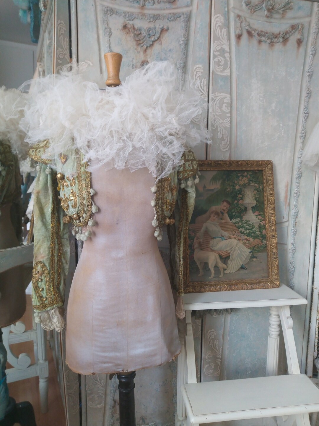 Luscious Maxi Beige Cream White Ruffle Tulle Collar Brocante Victorian ...