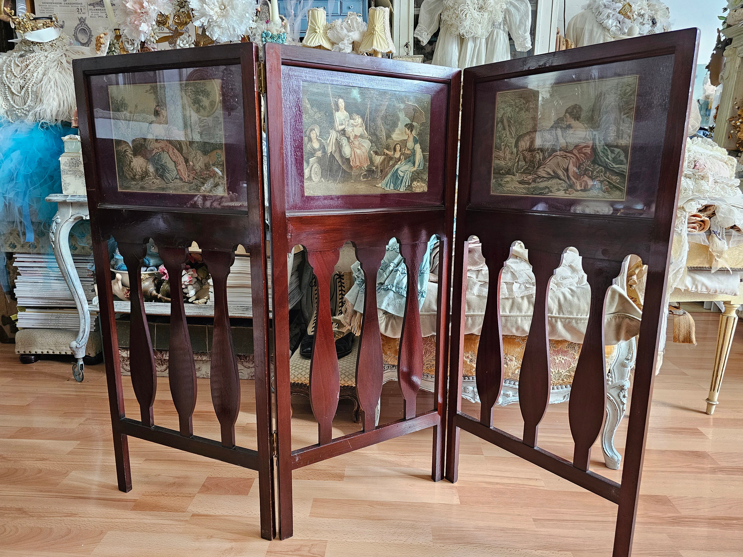 RARITY! Charming Antique French Boudoir Screen Table Screen Paris ...