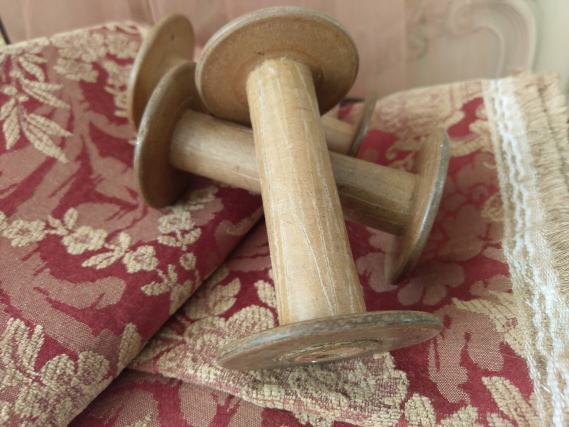 Three Antique Large Wooden Spools From France Shabby Chic & - Etsy