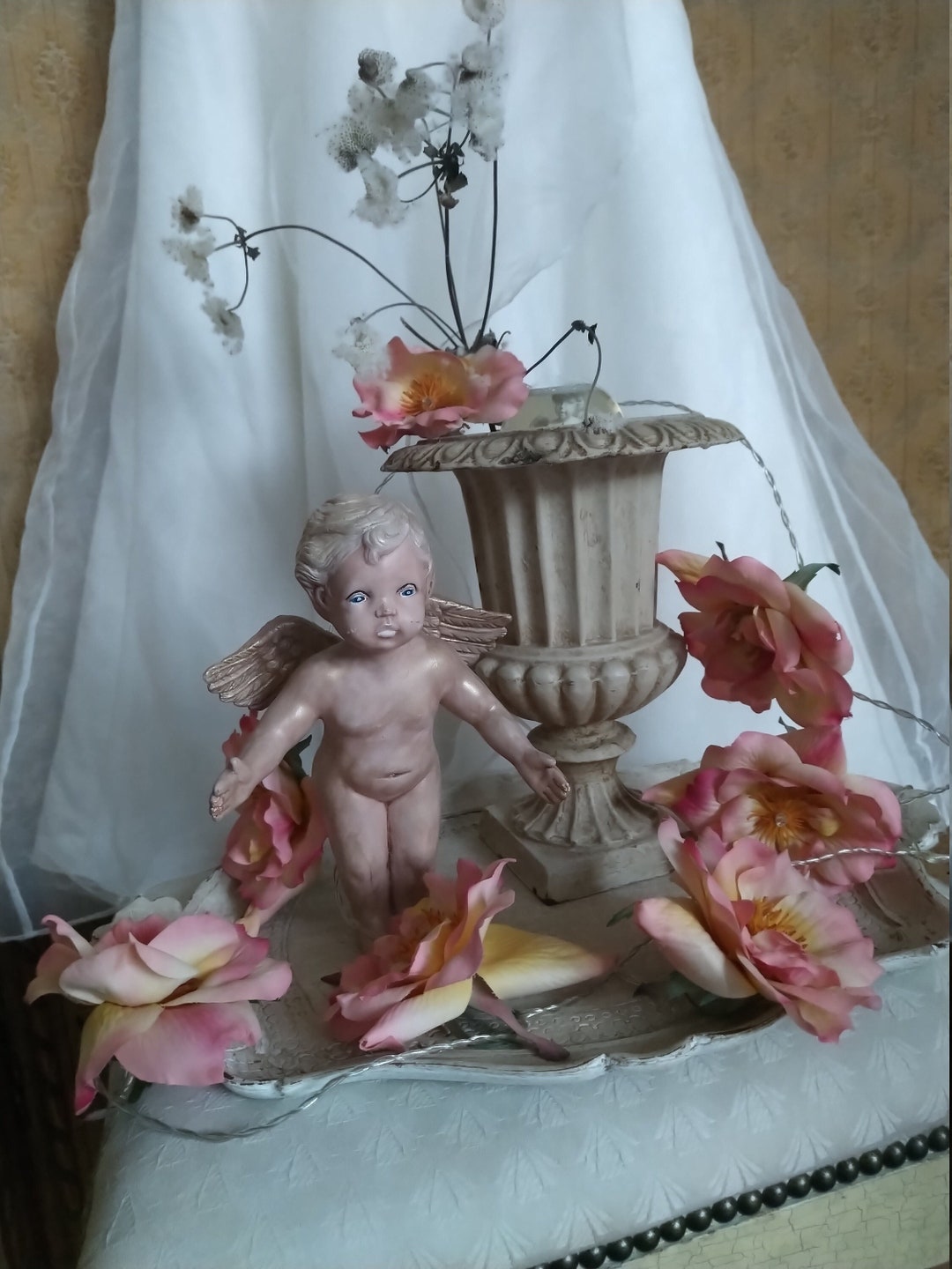 Vintage Putti Angel Cupid Old Plaster Modeling With Wings Around 1970 ...