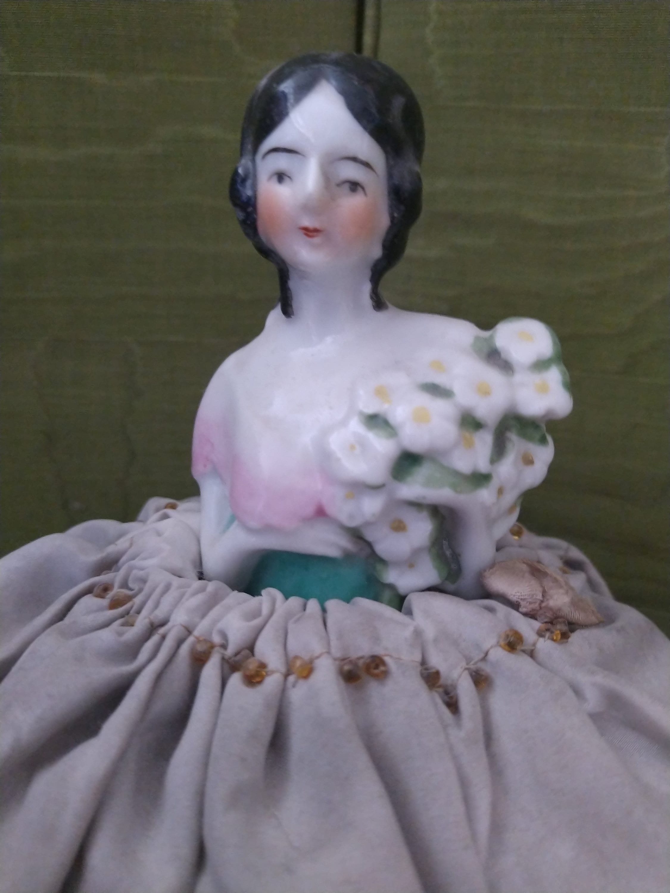 Wonderful Antique Shabby Brocante Half Doll Porcelain Doll in Faded ...