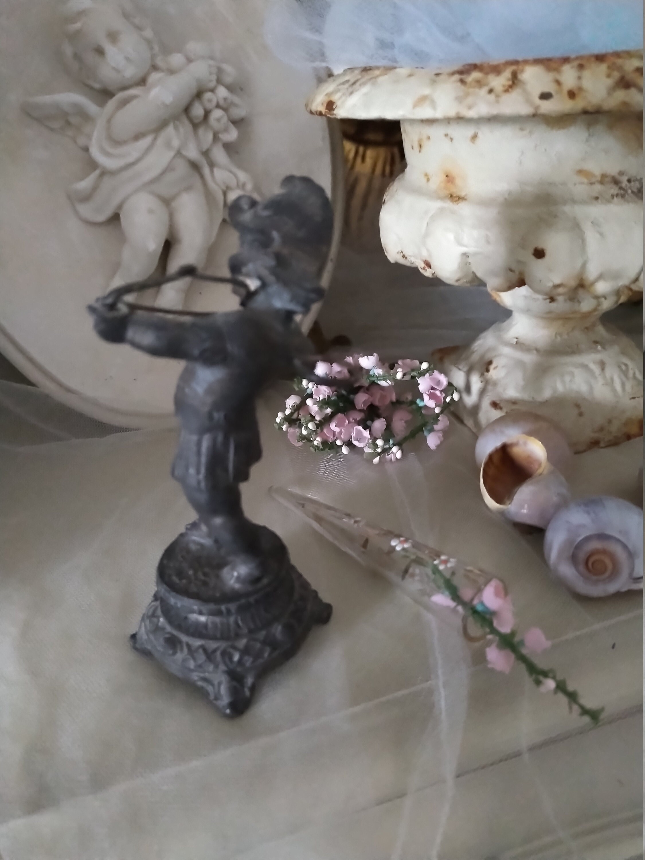 RARE: Art Nouveau Side Table Figure Amor Cupid Love Vase Table ...