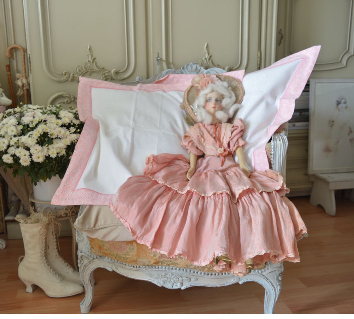 Rare: Pink Boudoir Pillowcase From France Embroidery Rare Monogram R.M ...