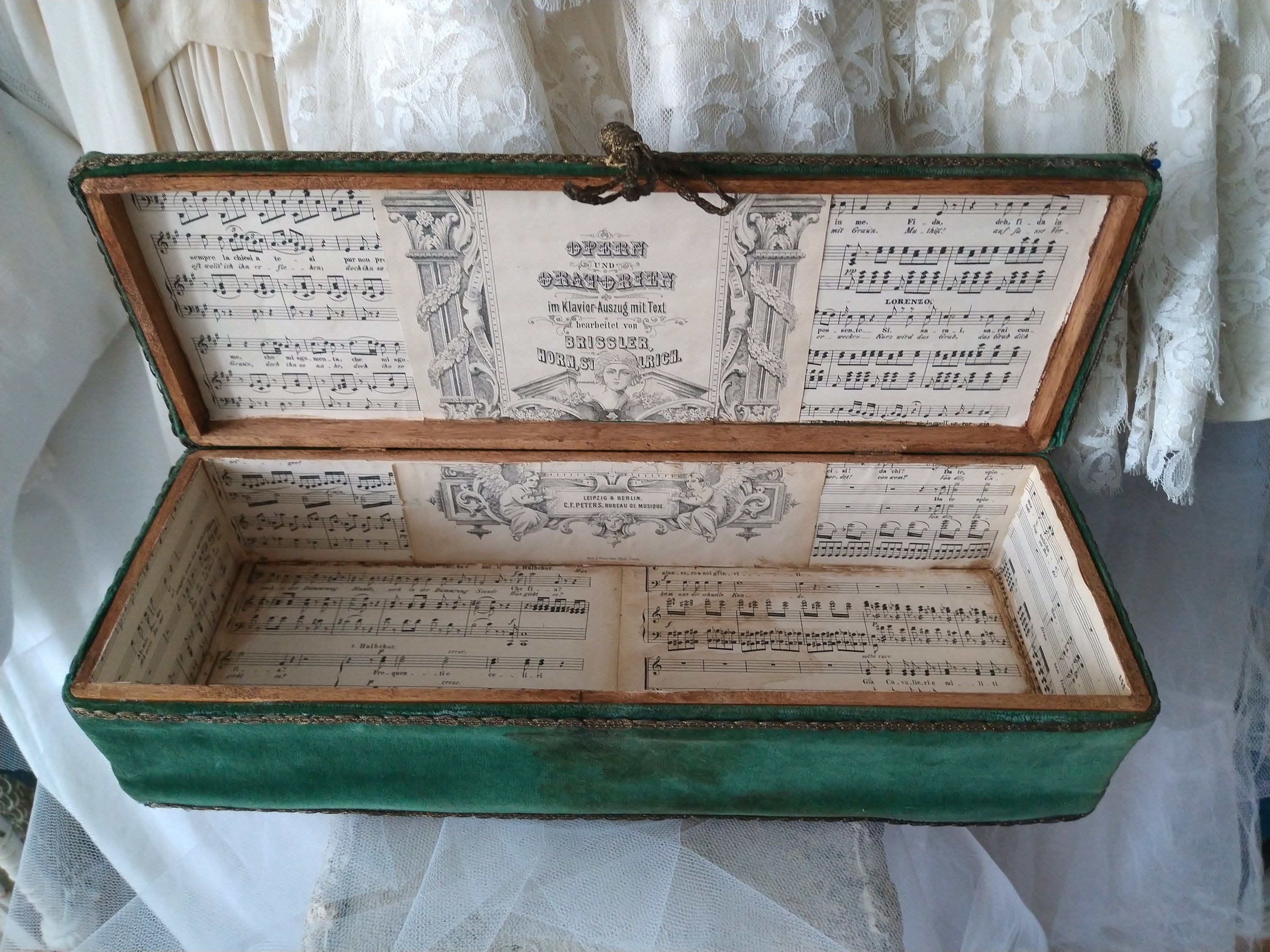 RARE: Large Antique Velvet Casket Box Fabric Box Monogram R.M. Wooden ...
