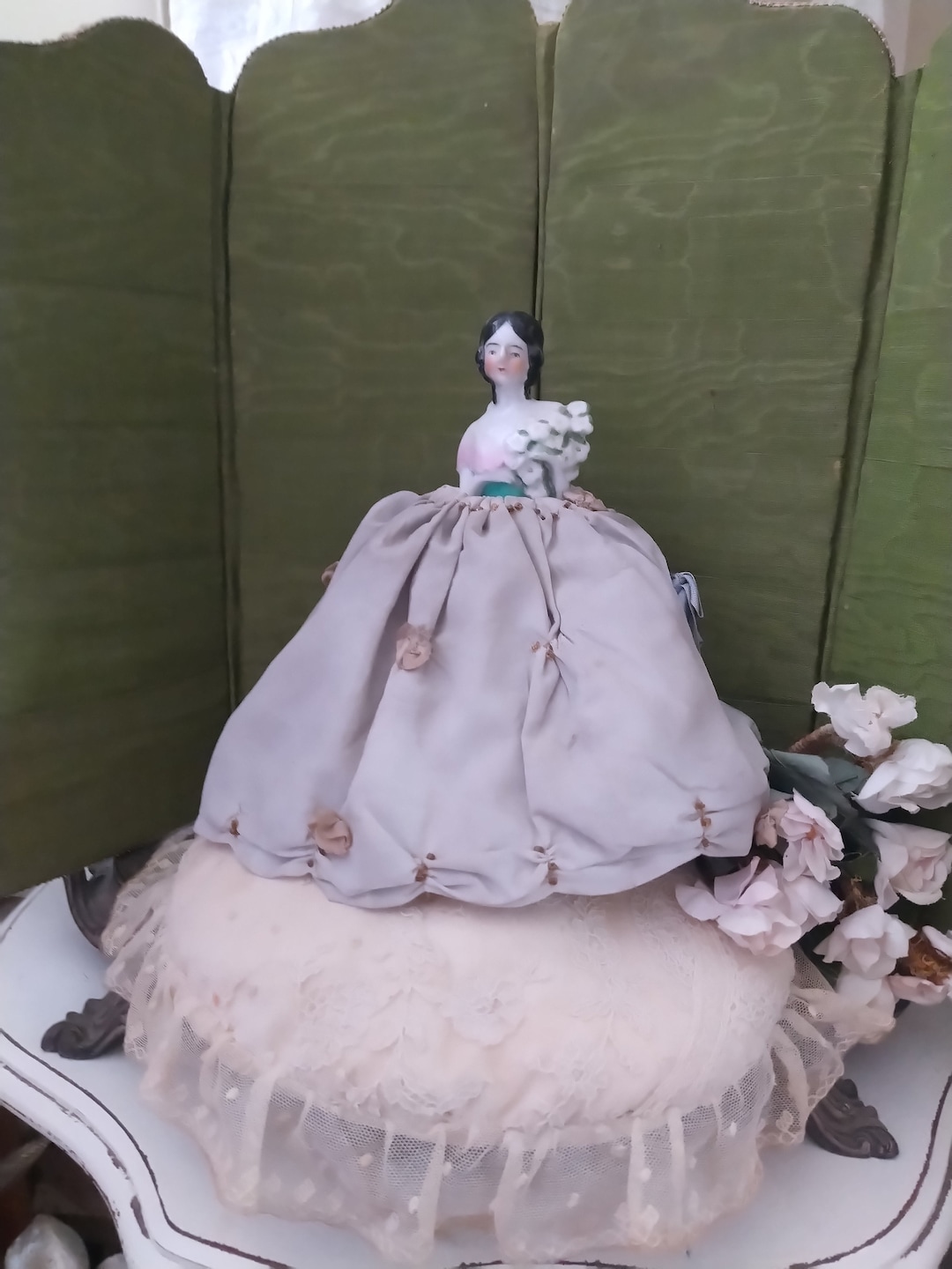 Wonderful Antique Shabby Brocante Half Doll Porcelain Doll in Faded ...