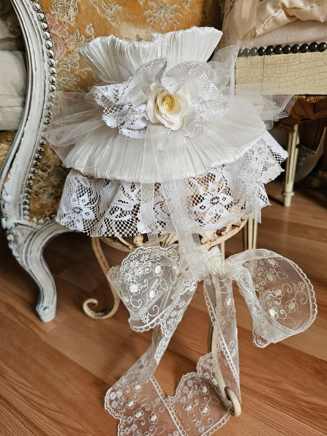 Boudoir Ruff Vintage Sepia Embroidery Lace Tulle Cream White French ...