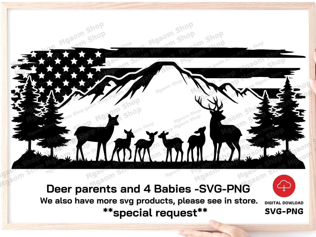 Deer Family Flag SVG, Deer Parents and 4 Babies SVG, Deer Forest Svg ...