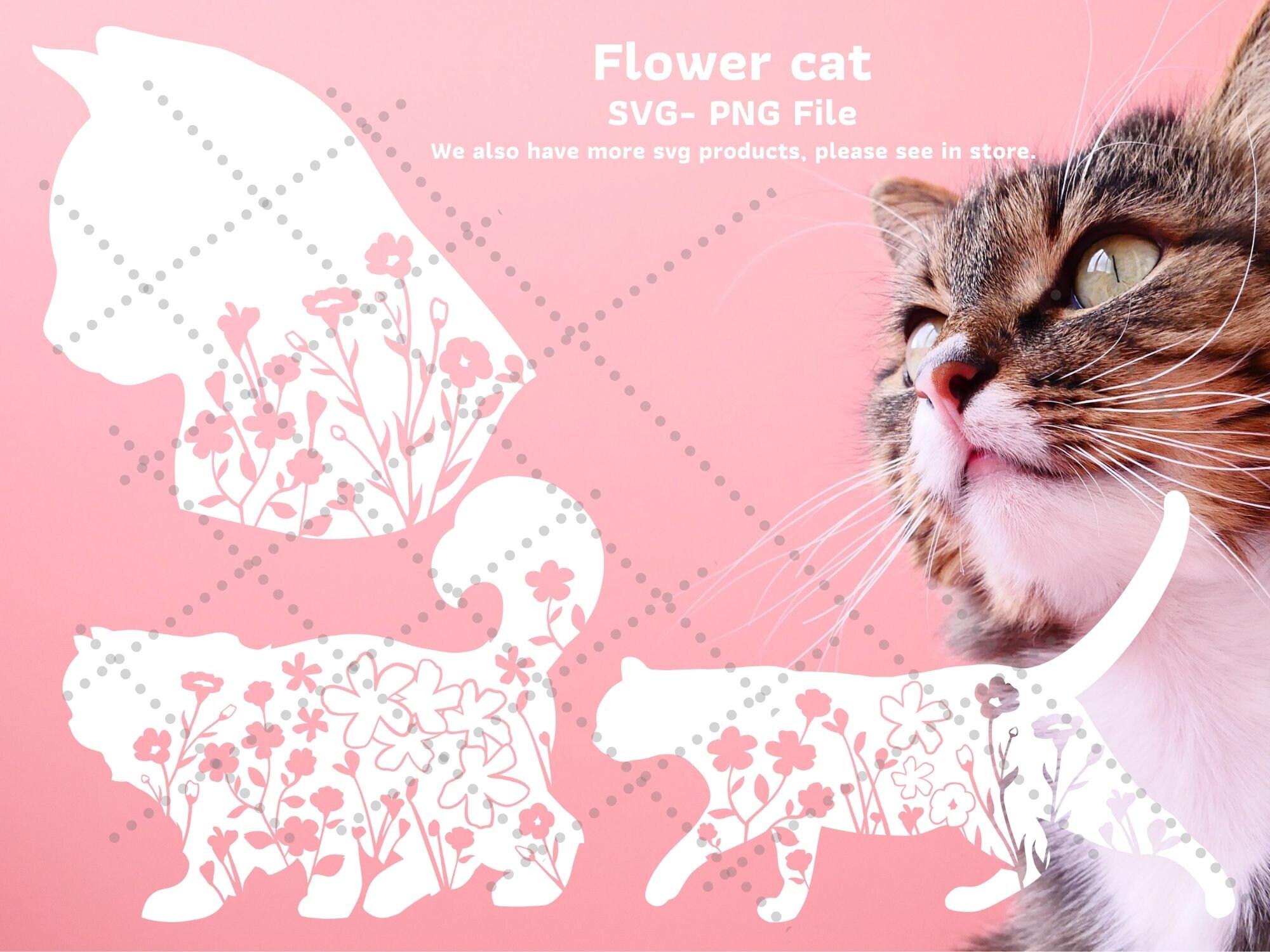 Flower Cat Svg Png File New Floral Cat Svg File | Etsy