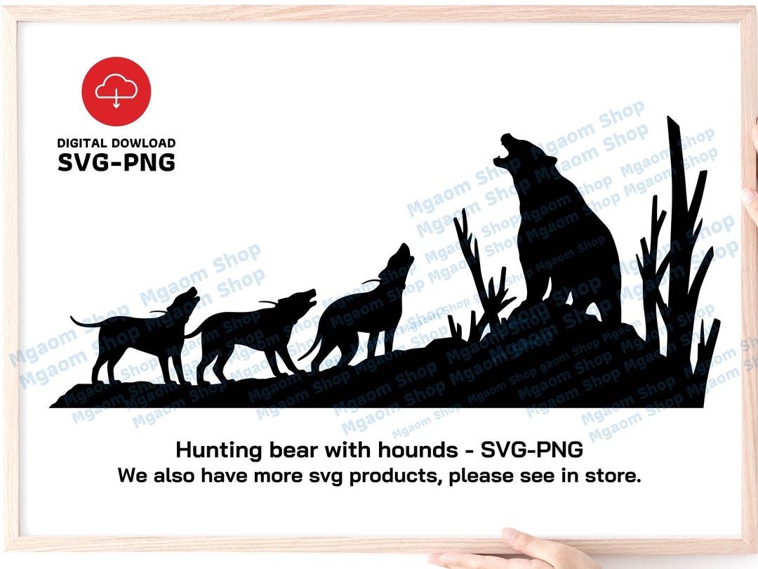 Hunting Bear With Hounds Svg, Bear Hunting Svg, Hounds Dog Svg, Hunting ...