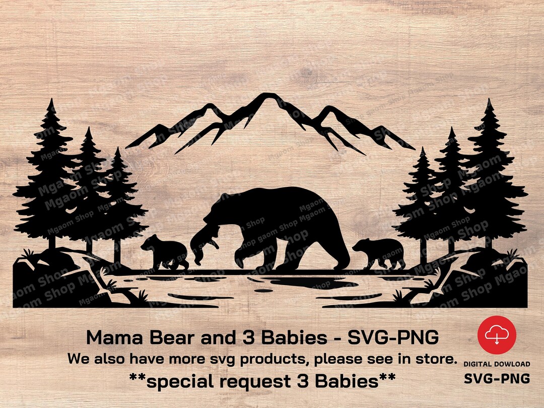 Mama Bear and Babies Forest SVG: Mountain Scene (digital Download) - Etsy