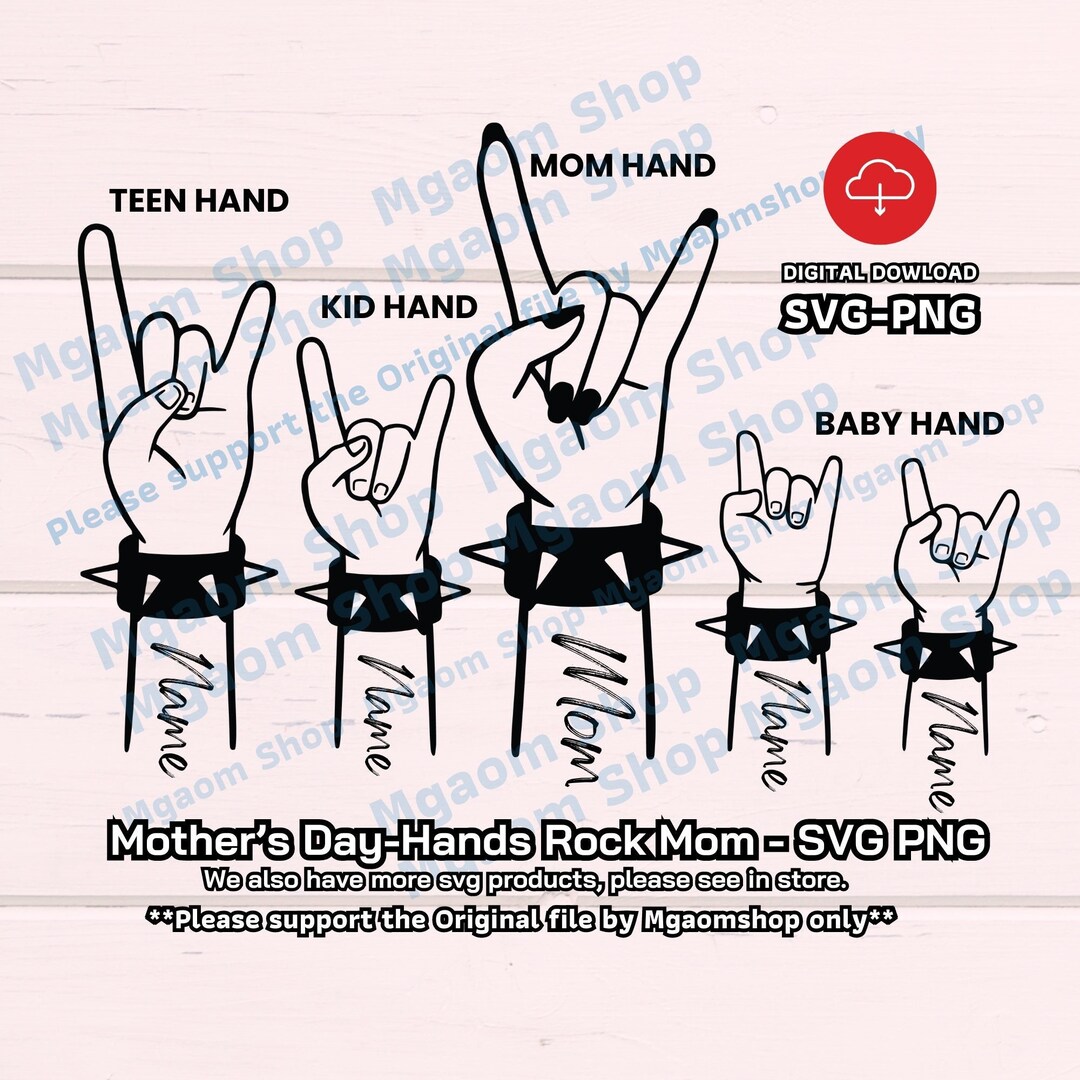 Hands Rock Mom Svg, Mother's Day Svg, Funny Mom and Child Rock Hand Svg ...