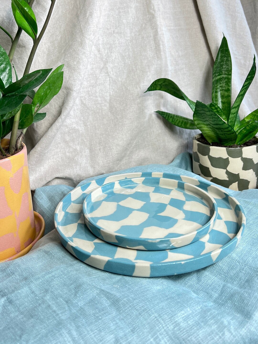 Ceramic Plate BLUE MARBLE / Colorful Stoneware Plate / Dessert Plate ...