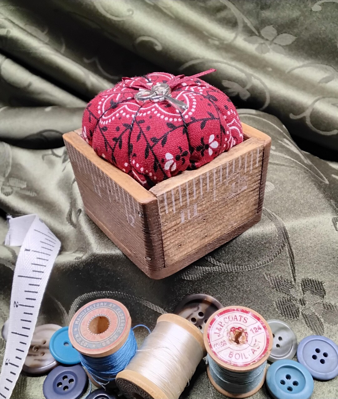 Pincushion, Handmade Pincushion, Unique Pincushion, Ruler Box ...