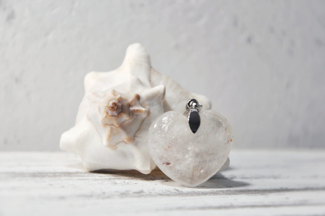 Rock Crystal Pendant in Heart Shape Real Crystal Jewelry Healing Stone ...