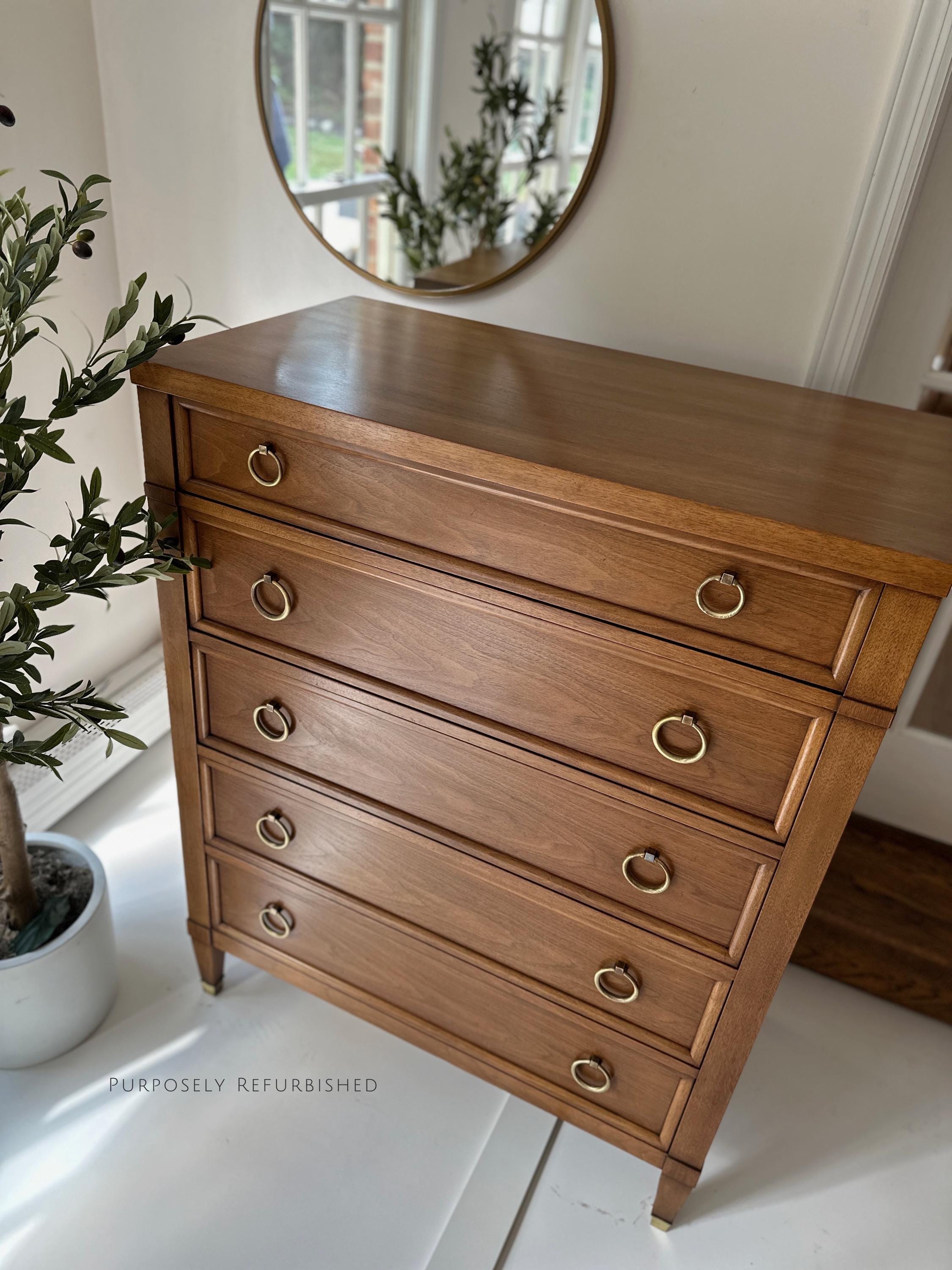 Vintage Sligh Tall Dresser With Brass Ring Hardware - Etsy
