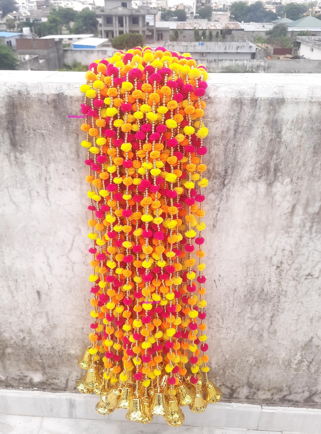 50 Pc FREE SHIPING Pom Pom Wedding Backdrop Decor Bell String,indian ...