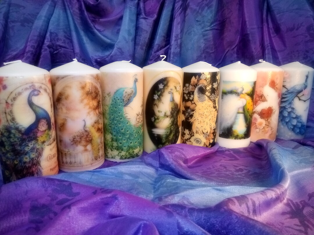 Peacock Pillar Candles Hand Decorated Family Perfect Gift Decoration - Etsy