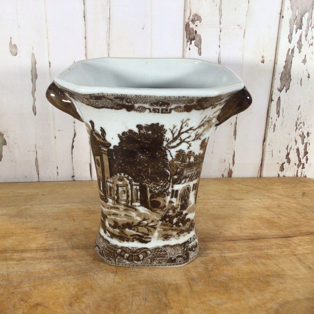 Vintage Victoria Ware Brown Transferware England Vase, Floral Vase ...