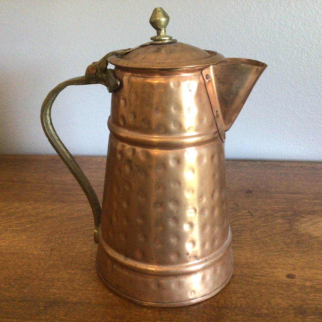 Vintage Hammered Copper and Brass Coffee Pot, Coffee Maker, Kitchen ...