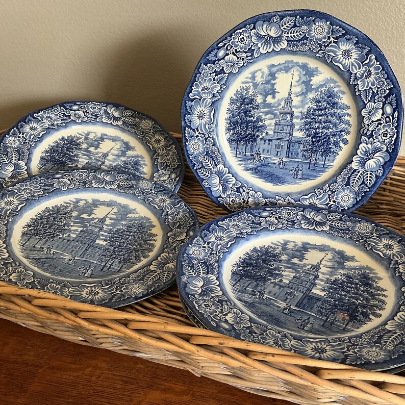 Vintage Staffordshire Liberty Blue Independence Hall Plates ...