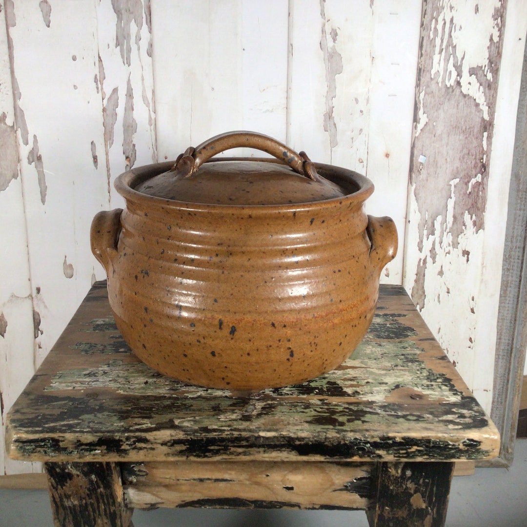 Vintage Hand Thrown Pottery Bean Pot With Lid, Signed Pottery - Etsy