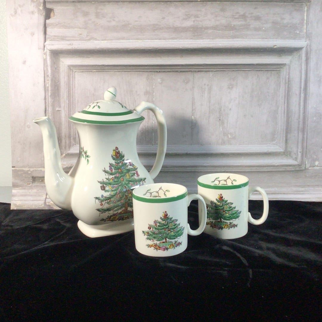 Vintage 3pc Spode Christmas Tree Tea Pot and Mugs, Coffee Pot, Hot ...