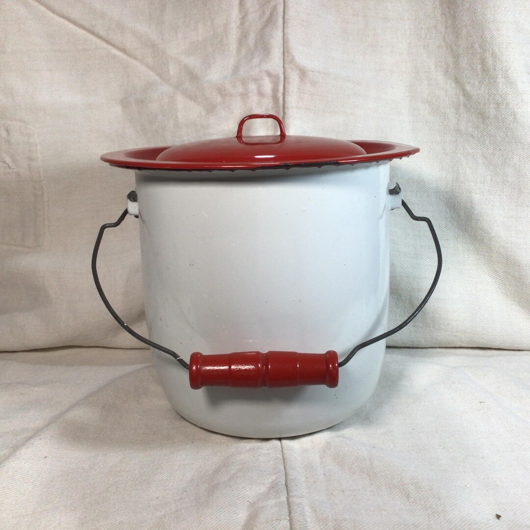 Vintage Red and White Enamelware Pot With Lid, Stockpot, Cookware - Etsy