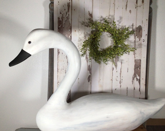 Vintage Hand Carved Wooden Swan, Hand Painted Wooden Swan, Primitive ...
