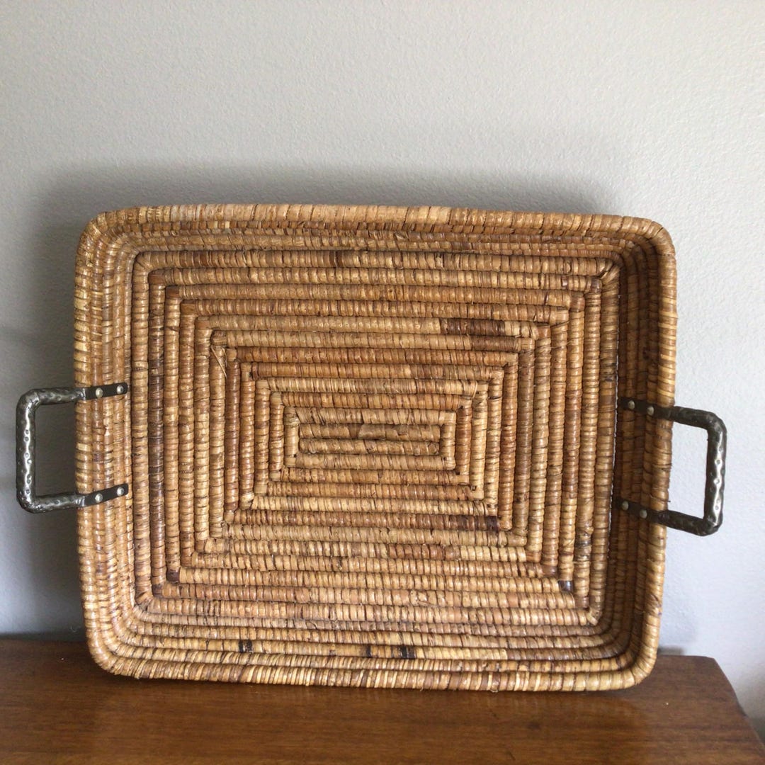 Vintage Rattan Serving Tray, Wicker Basket, Platter and Trays - Etsy