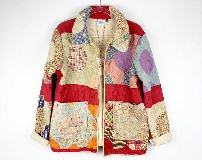 Quilt Chore Coat / Vintage Patchwork Quilted Jacket / Jacket Made From ...