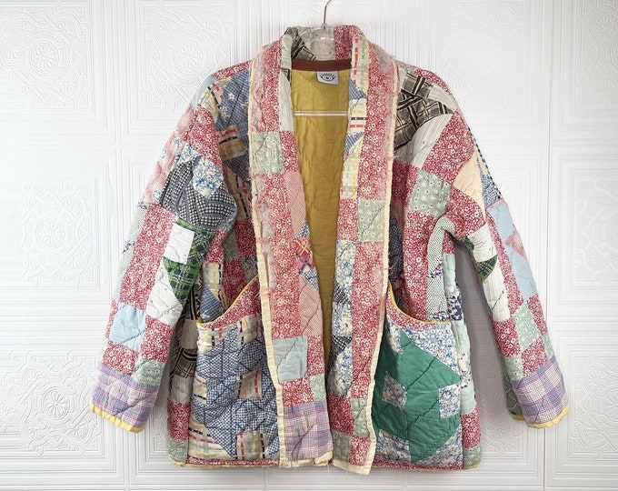 Big Pocket Quilt Coat / S-M / Vintage Patchwork Quilted Jacket / Jacket ...