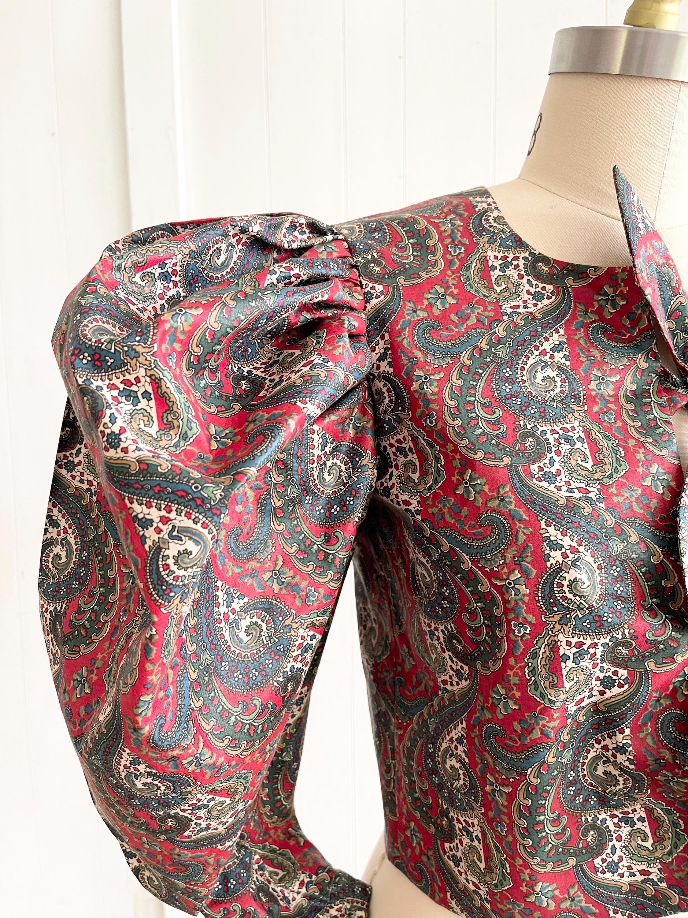 Edie Tie Front Puff Sleeve Blouse / Paisley Stripe / Leg O Mutton ...