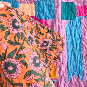 Taffy Pull Bow Quilt Throw / Modern Patchwork Colorful Quilt / Handmade Bright Bow Throw Quilt ...