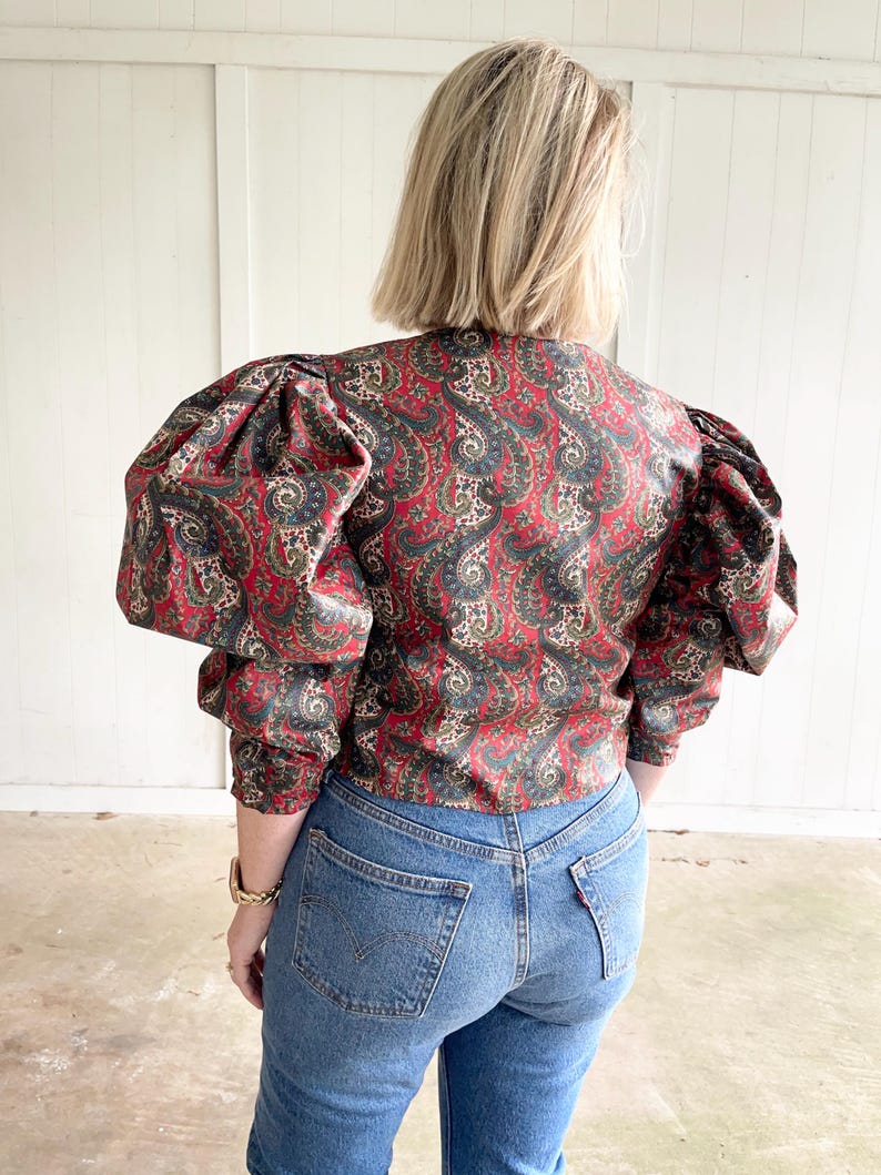 Edie Tie Front Puff Sleeve Blouse / Paisley Stripe / Leg O Mutton ...