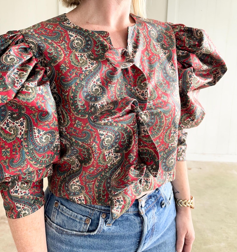 Edie Tie Front Puff Sleeve Blouse / Paisley Stripe / Leg O Mutton ...