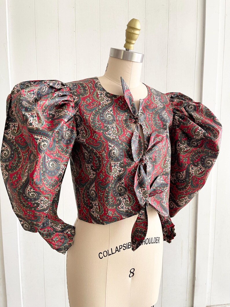 Edie Tie Front Puff Sleeve Blouse / Paisley Stripe / Leg O Mutton ...