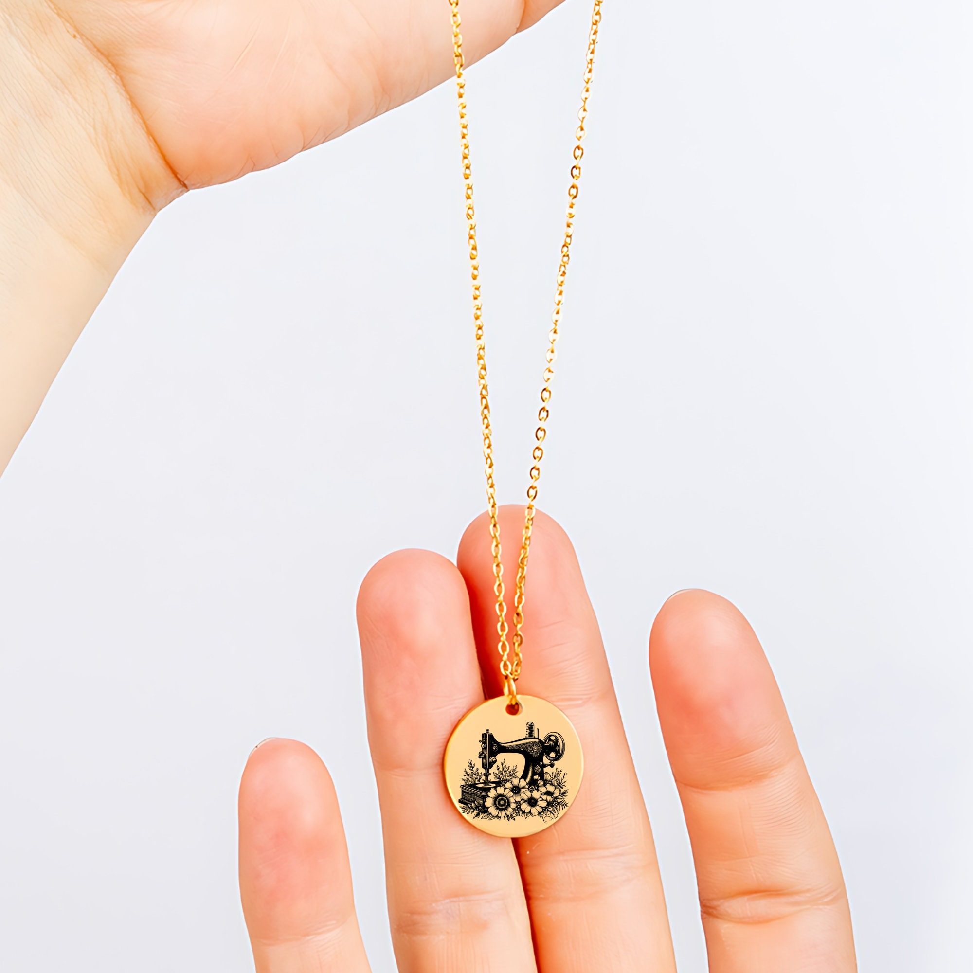 Personalized Floral Sewing Machine Necklace: Custom Engraved Quilter ...